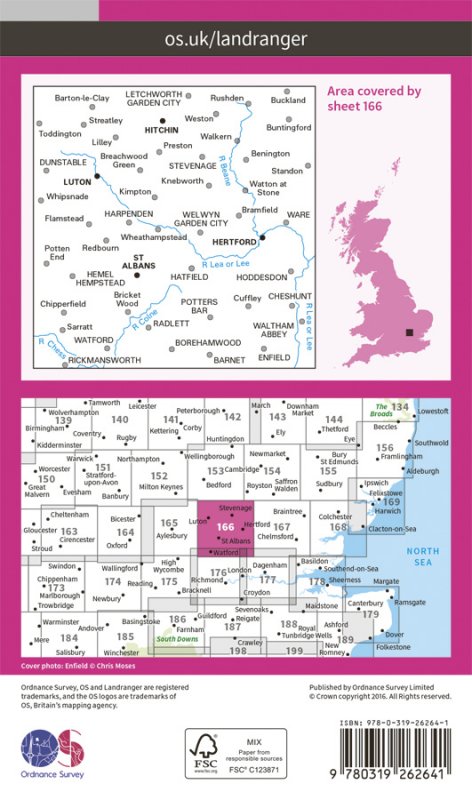Landranger 166 Luton, Hertford, Hitchin & St Albans - Ordnance Survey
