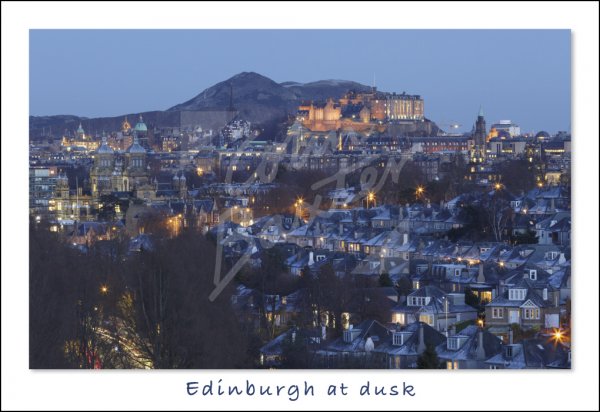 Edinburgh & city at dusk, Edinburgh Postcard (H Std CB) - Colin Baxter ...